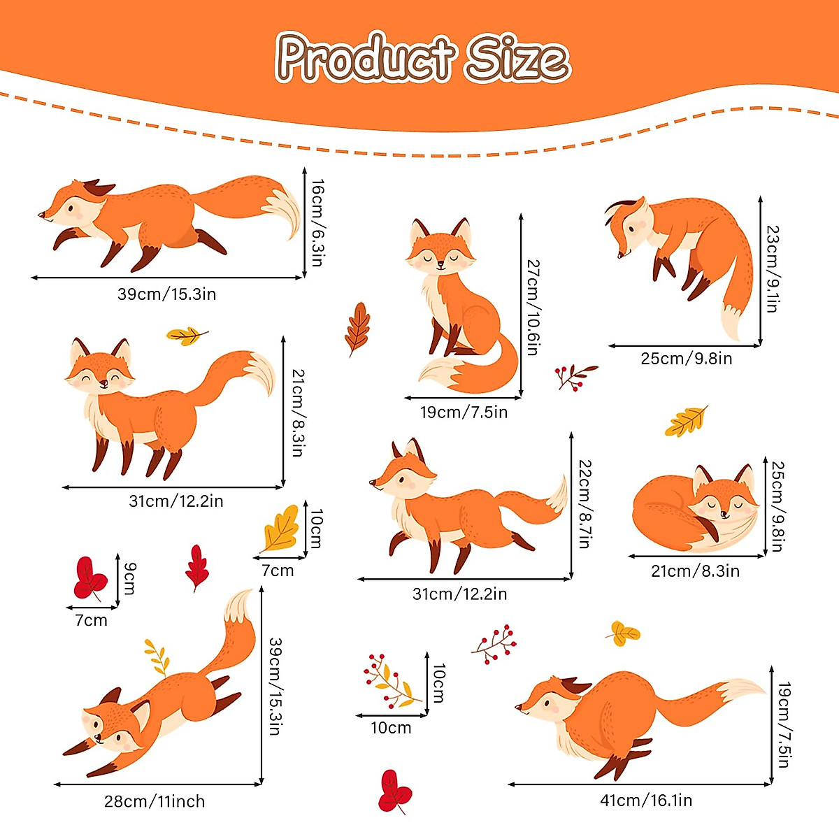 WOYINIS Cute Fox Wall Decals DIY Animal Foxes Pine Leaves Wall Stickers Peel & Stick Bedroom Playroom Baby Nursery Kids Room Wall Decor Art Decoration