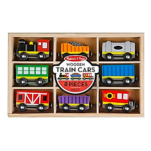 Melissa & Doug Wooden Train Cars (8 pcs) - Magnetic Train, Wooden Train Toys, Train Sets For Toddlers And Kids Ages 3+