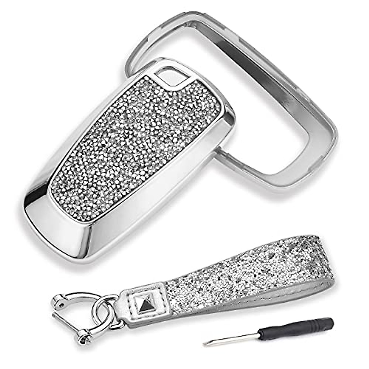 Royalfox(TM) 3 4 5 Buttons 3D Bling keyless Entry Remote Smart Key Fob case Cover for 2017 2018 2019 2020 2021 2022 Ford Mustang Explorer Edge Fusion F150 F250 F350 F450 F550 (Silver)