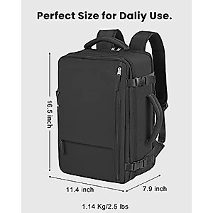 Snoffic Premium Travel Backpack, Carry on Backpack for Men Women Airline Approved, Black 17 Inch Carry-on Backpack, Waterproof Daypack Travel Essential for Work Business Hiking Traveling Gym Casual Bookbag (Black)