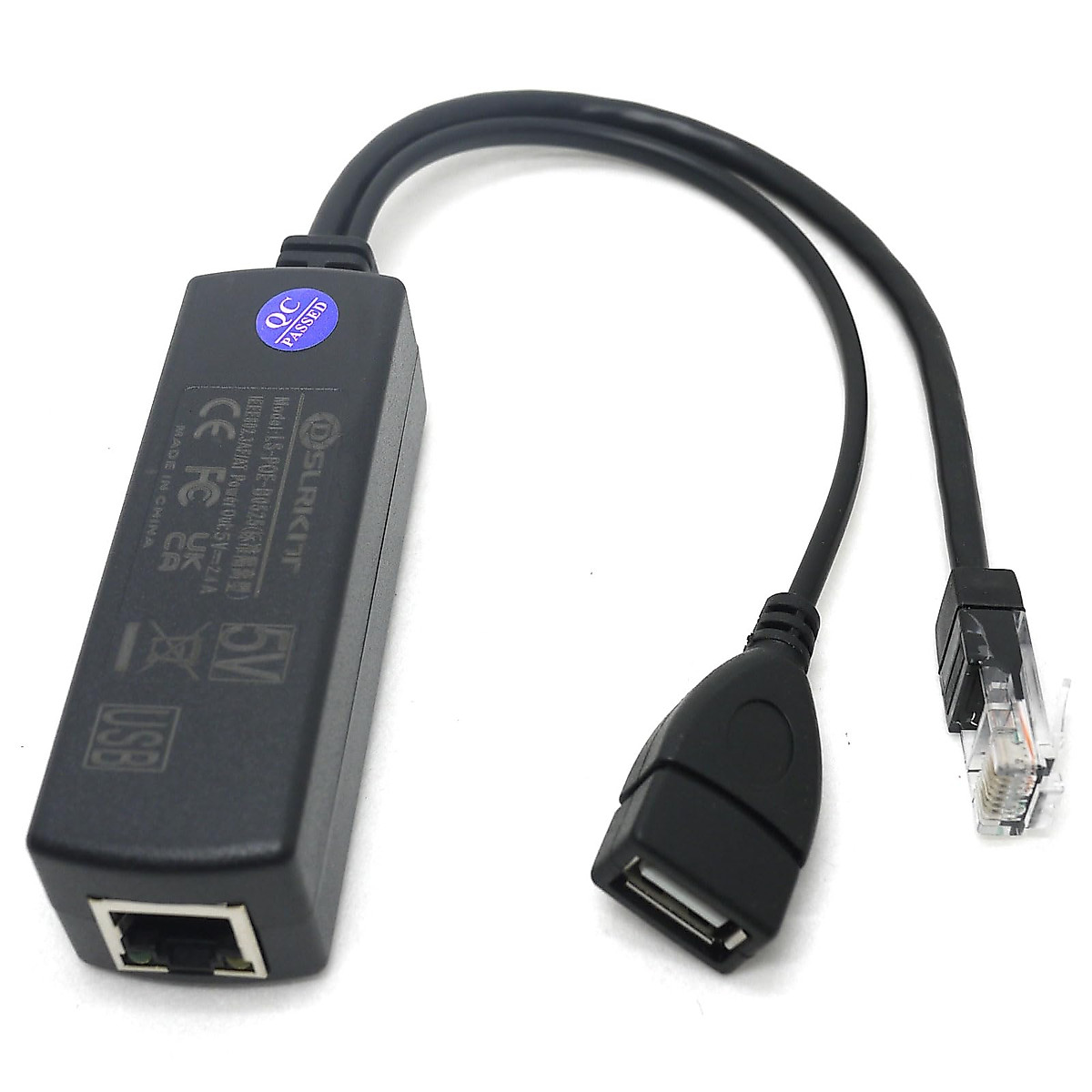 DSLRKIT Active PoE Splitter 48V to 5V 2.4A USB Type A Female 802.3af Power Over Ethernet