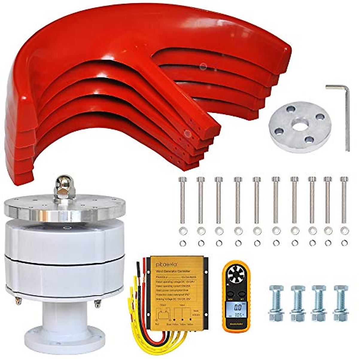 Pikasola Wind Turbine 200W max 220W 12V 5 Blade Wind Vertical Axis Generator 3 Phase AC Permanent Magnet Generator Wind Turbine Kit with Controller for Hybrid Wind Solar System