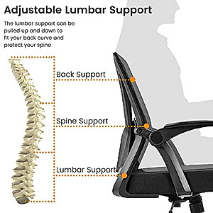 Topeakmart Office Chair Desk Chair Mesh Computer Desk Chair with Wheels Ergonomic Office Chair Height Adjustable Swivel Task Chair with Mid Back, Flip-up Arms and Lumbar Support, Black