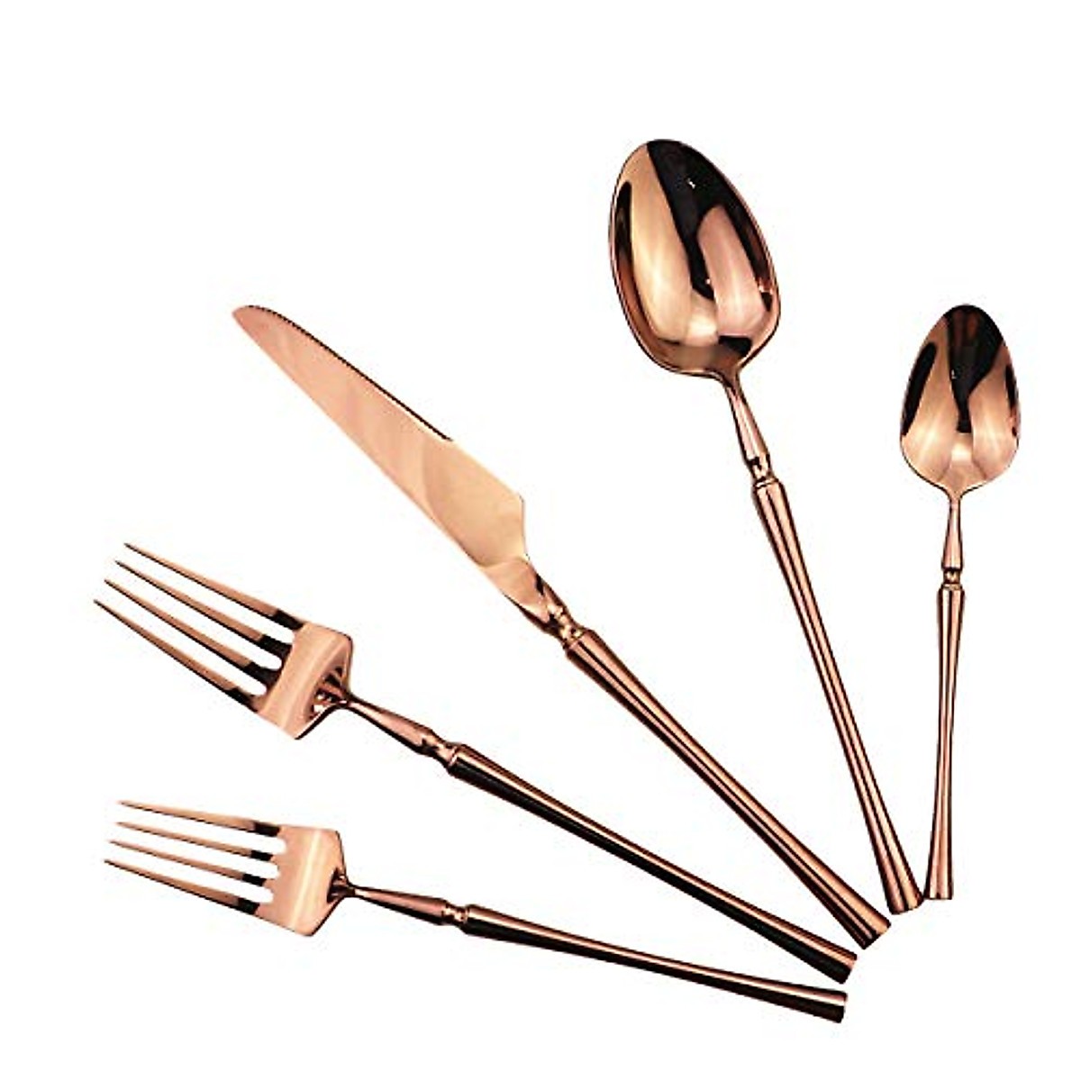 Gugrida Copper Silverware Set, 5-Piece 18/10 Stainless Steel Flatware Cutlery Set for 1,Mirror Finish, Ideal for Wedding Festival Party Home Kitchen, Dishwasher Safe