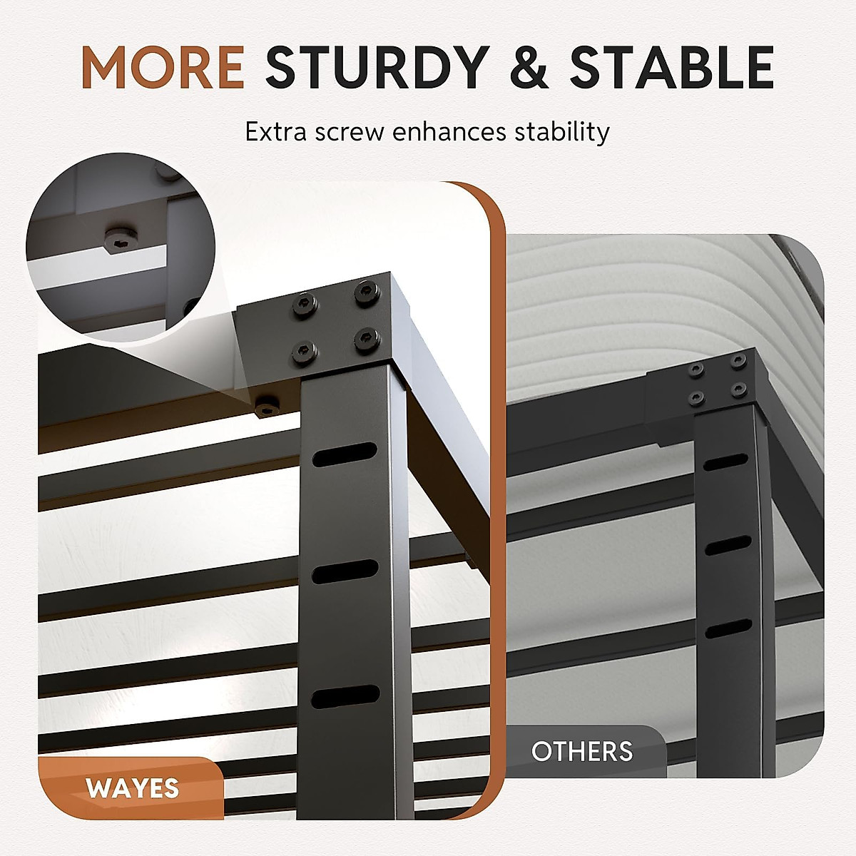 WAYES Queen Bed Frame, 14 Inch High Platform Bed Frame with Storage, Minimal Queen Size Metal Bed Frame, Heavy Duty, No Box Spring Needed, Noise-Free, Easy Assembly, Black