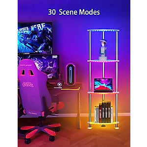 HOPEDAMAI Floor Lamp with Shelves Height Adjustable RGB Tall Lamp with Music Sync, Charging Stationl, Dimmable and Timing LED Corner Standing Lamp for Bedroom White 4-Tier