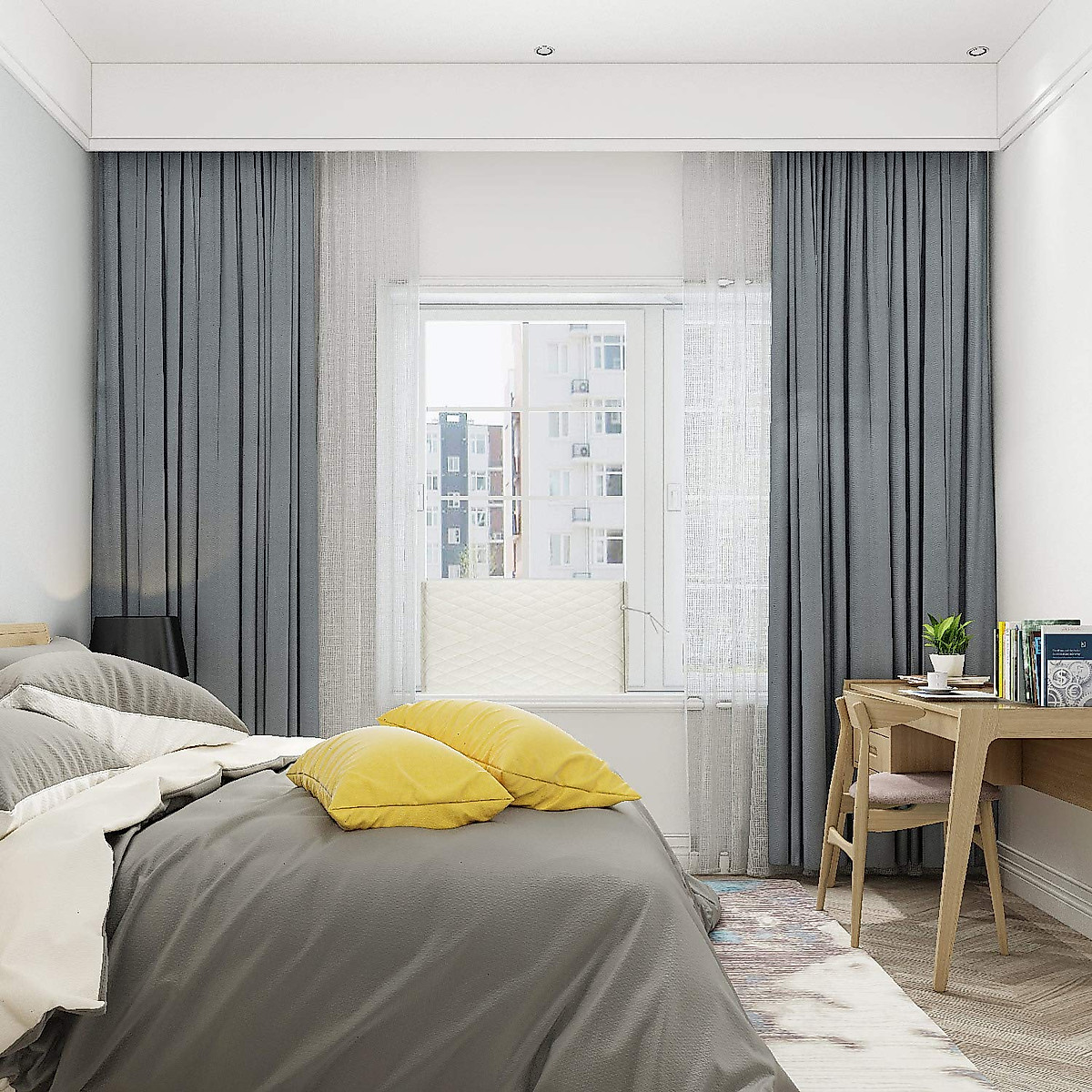 Indoor Air Conditioner Cover for Window Units, Window AC Unit Cover for Inside, Double Insulation with Elastic Strap, Small Beige 21 x 14 x 3 inches (L x H x D)