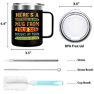 GINGPROUS Mother-In-Law Gifts, Here Is Mother's Day Mug From Your Son Travel Mug Mothers Day Gifts for Mother in Law from Daughter in Law for Mother New Mom to Be, 12Oz Insulated Coffee Mug, Black