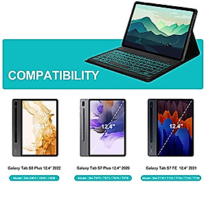 Samsung Galaxy Tab S8+/S7 FE Case with Keyboard 12.4 inch, Detachable Wireless Bluetooth Backlit Keyboard, Slim Smart Cover with S Pen Holder for Galaxy Tab S8+ 2022/S7 FE 2021/S7 Plus 2020, Green