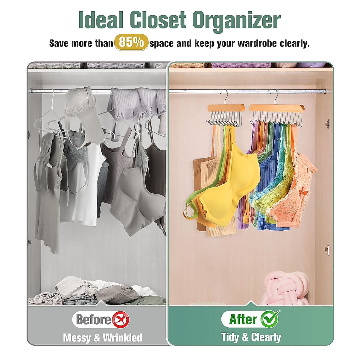 Fitnice 2 Pack Bra Hanger, Belt Hanger for Closet with 20 Metal Hooks Tank Top Hanger Space Saving Tie Rack for Men Closet Organizers and Storage Hanging for Sport Bra, Belt, Tie, Scarf, Lingerie