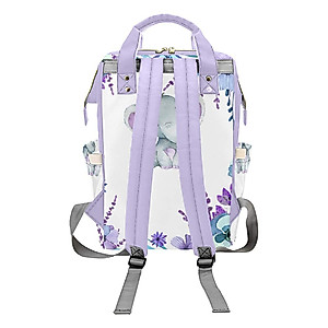 Elephant Purple Personalized Diaper Bag Backpack Tote with Name,Custom Travel Nappy Mommy Bag Backpack