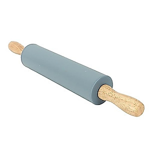 Non Stick Rolling Pin and Silicone Baking Mat, Round Non Stick Pastry Mat, Non stick Silicone Dough Rollers Set with Measurements Kneading Pastry Mat,Rolling Pin Pastry Baking Mat,Baking Tool(Grey)