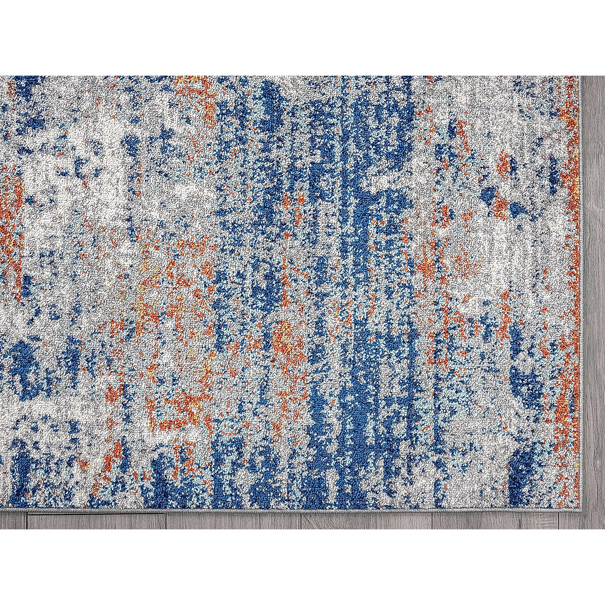 Abani Blue, Grey & Orange Area Rug, Abstract Vintage 4 by 6 Foot Rugs Contemporary Living Room Accent Carpet