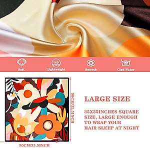 Newcotte 4 Pcs 35'' Large Square Satin Hair Scarf Silk Like Head Scarf Floral Satin Head Wrap Flower Hair Bandana Neck Scarf (Classic)