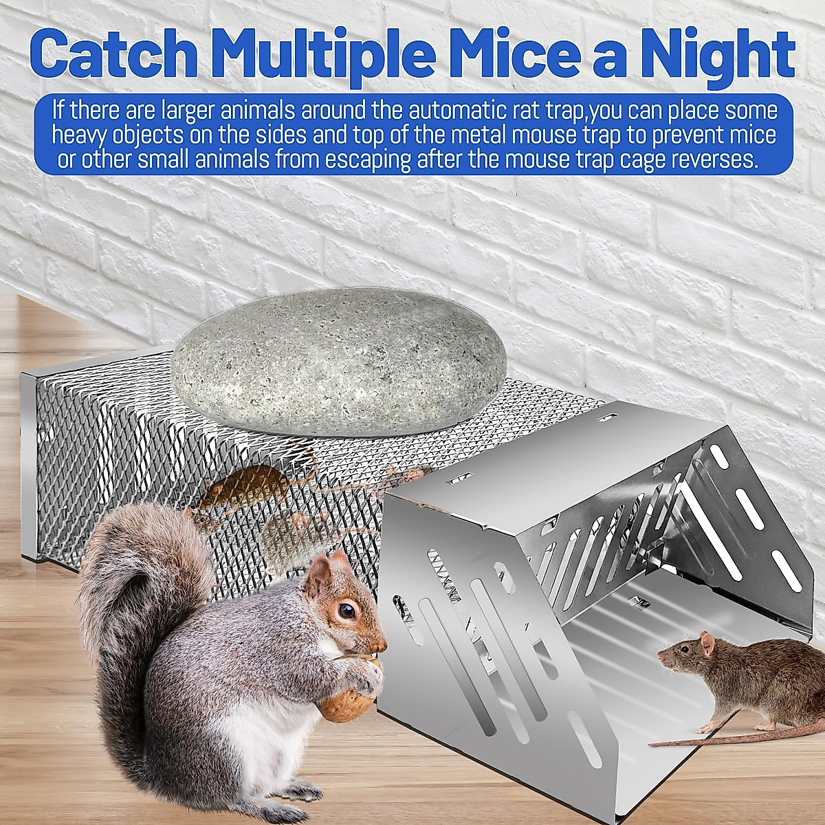 Humane Mouse Trap Combination Automatic Continuous Catching Cage Extended Metal Trap Sensitive Foot Pedal Trigger Easy Setup Indoor Outdoor Rat Trap Rat Traps for Outside (Silver)