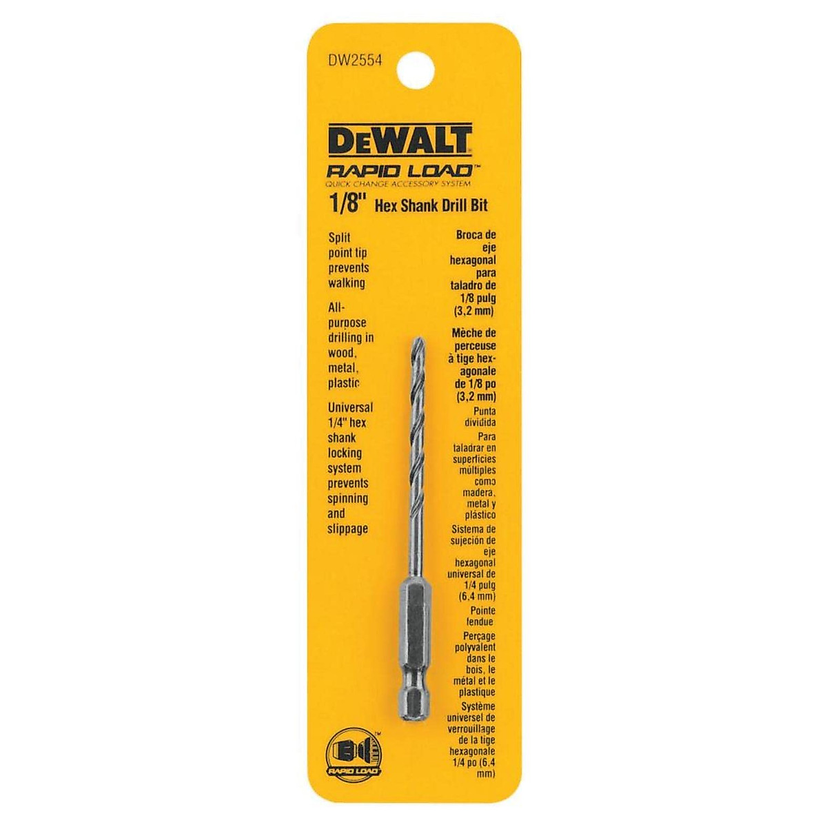 DeWalt DW2554 1/8" Hex Shank High Speed Steel Black Oxide Twist Drill Bit