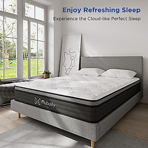 Mubulily King Mattress,12 Inch Hybrid Pillow Top King Size Mattress,Individually Wrapped Pocket Coils Innerspring for a Cool Sleep & Pressure Relief,Medium Firm Feel with Motion Isolation.