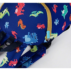 Toddler Backpack for Boys Girls Kids Dinosaur Book Bags with Safety Leash (Navy blue printing)