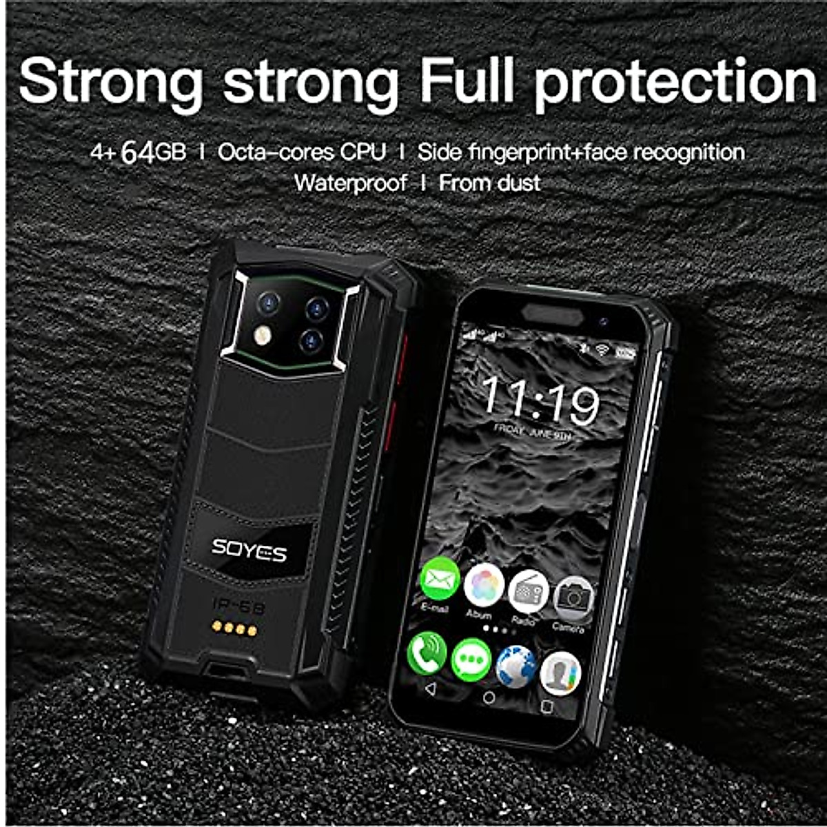 Soyes S10 Max 4G Mini Rugged Cell Phone IP68 Waterproof 3.5" 4GB 128GB Android 10 Unlocked Smartphone Octa Core 3800mAh Walkie Talkie Global Version (Black, 4GB+128GB)