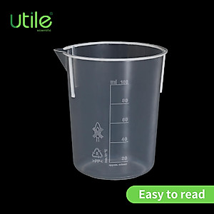 Utile 10 Pcs Plastic Beaker Set with spout of Vol.100ml, Plastic Measuring Beaker For Lab Science with Molded Graduations, 4081.0100.10