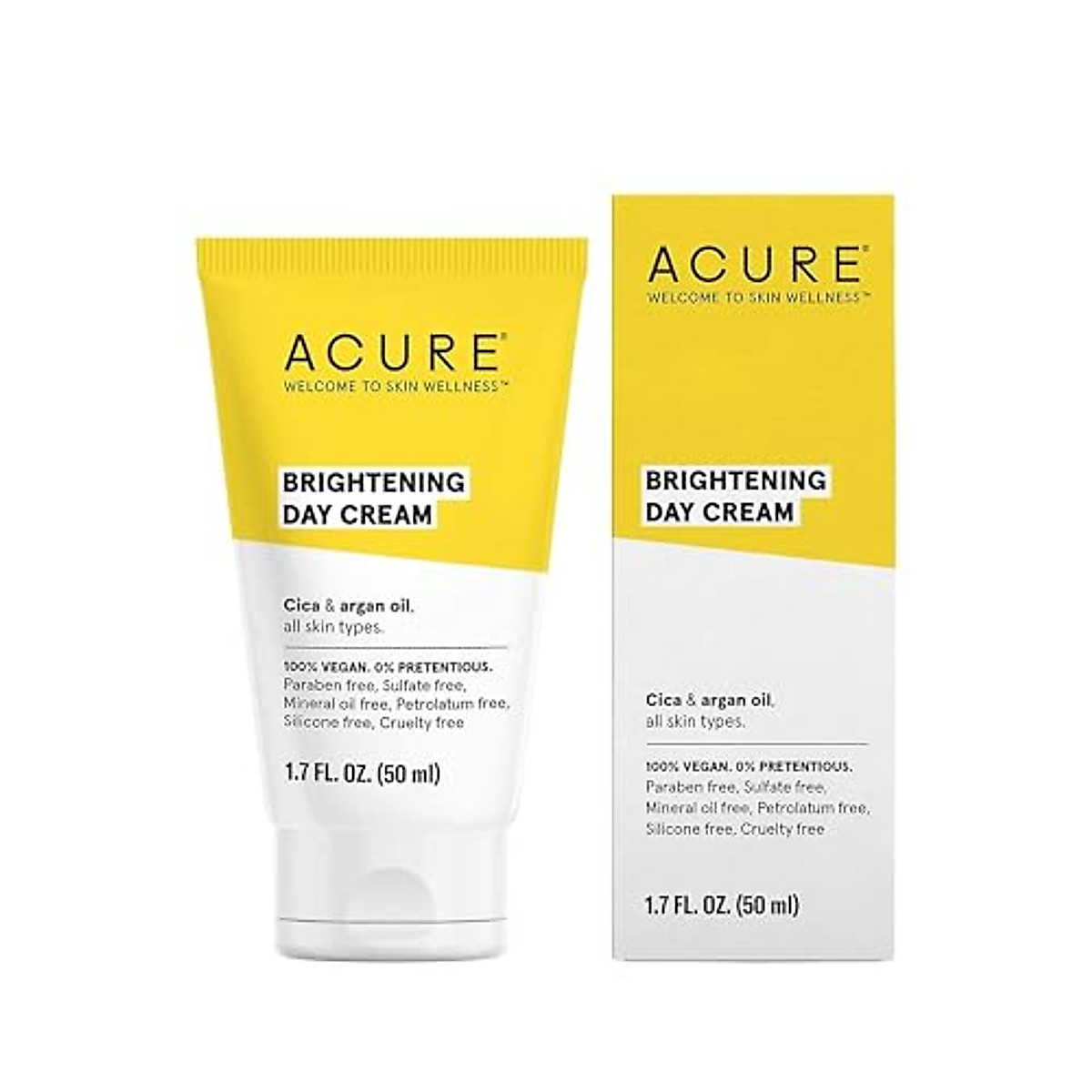 Acure Brightening Day Cream - Radiant Skin Day Cream with Cica & Argan Oil - Moisturizes, Evens Tone - 100% Vegan Formula - All Skin Types - Soothing & Nourishing Ingredients - 1.7 Fl Oz