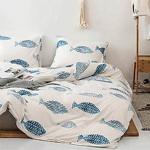 MOZEO Style Bedding Duvet Cover Set 2 Piece, Comfy Fish Cartoon Printed Cute Quilt Cover for Children Kids Soft Home Bedding Cover Sets (Twin Fish)