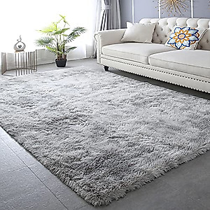 CAIYUECS Shag Area Rug,Indoor Ultra Soft Fluffy Plush Rugs for Bedroom Living Room, Non-Skid Modern Nursery Faux Fur Rugs for Kids Room Home Decor (Tie-Dyed Light Gray, 5x7 Feet)