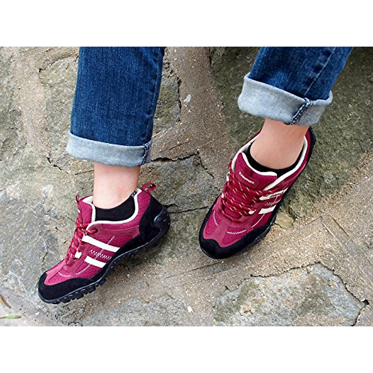 Knixmax Women's Hiking Shoes Lightweight Non-Slip Climbing Trekking Sneakers for Woman Camping Backpacking Shoe Wine Red Size 8 US/EU 39