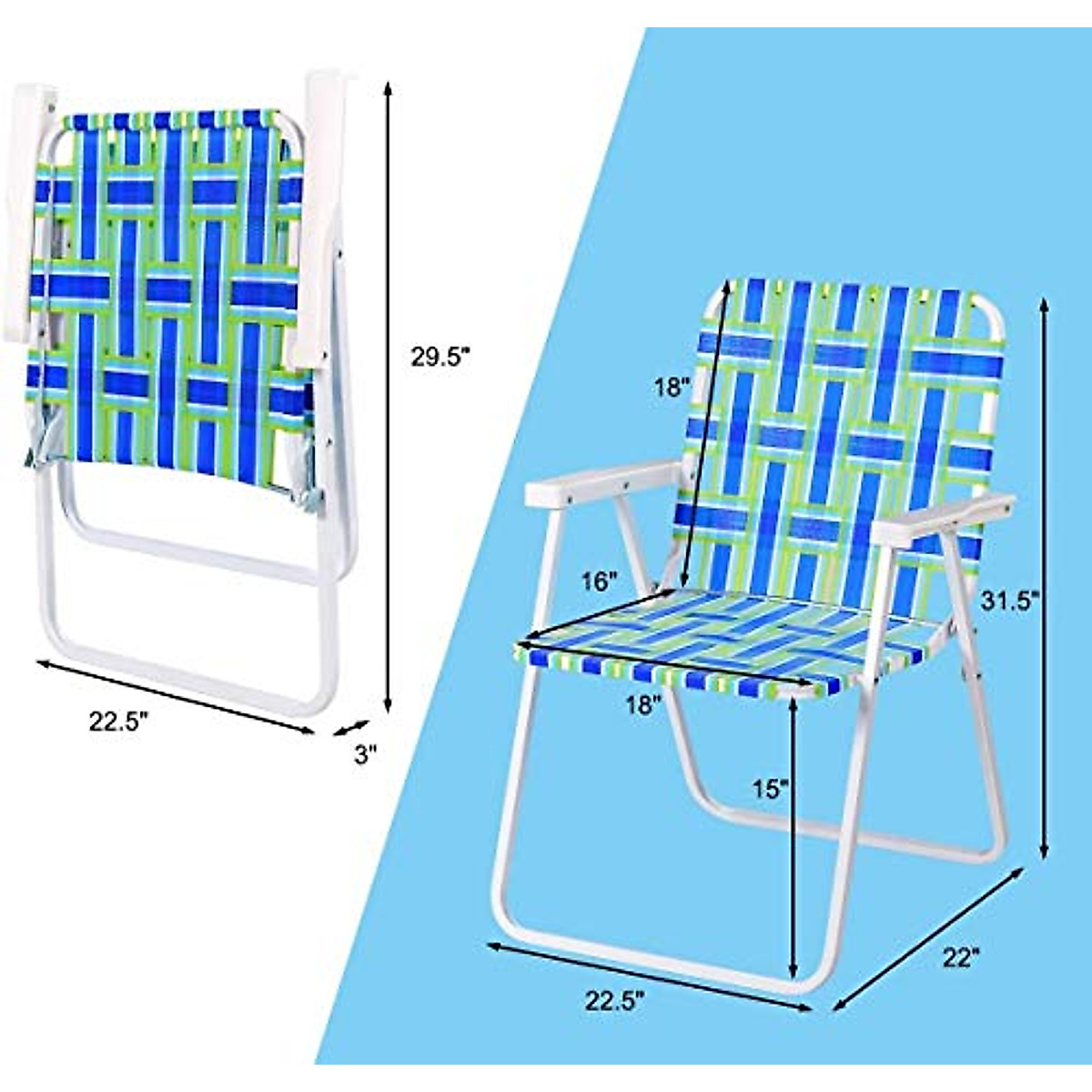 HAPPYGRILL 6 Pack Folding Chairs Set Portable Lightweight Web Dining Chair for Patio Garden Beach Party