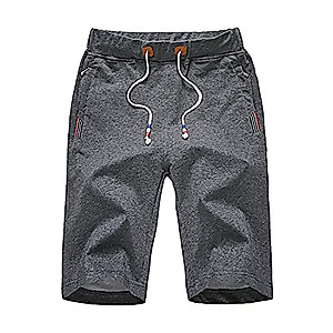 Mens Casual Workout Drawstring Shorts Comfortable Cotton Elastic Waist Jogger Short Gym Running Shorts with Pockets (Grey,Large)