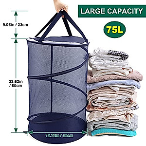 2 Pack Pop Up Laundry Hamper with Lid, Foldable Laundry Basket with Handles,75L Large Portable Dirty Clothes Hampers, Mesh Zip Round Laundry Baskets, Collapsible Toy Storage Baskets Dorm Organization