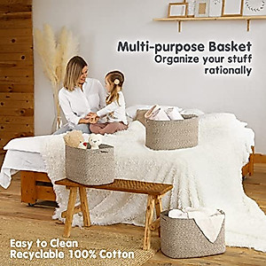 Cotton Rope Basket for Blanket Basket | Nursery Storage | 15"x10"x9" Set of 3 Brown Medium Storage Baskets for Organizing with Handles works as Wicker Basket, Woven Baskets for Storage, Blanket Storage Basket, Cloth Baskets as Toy Storage Basket