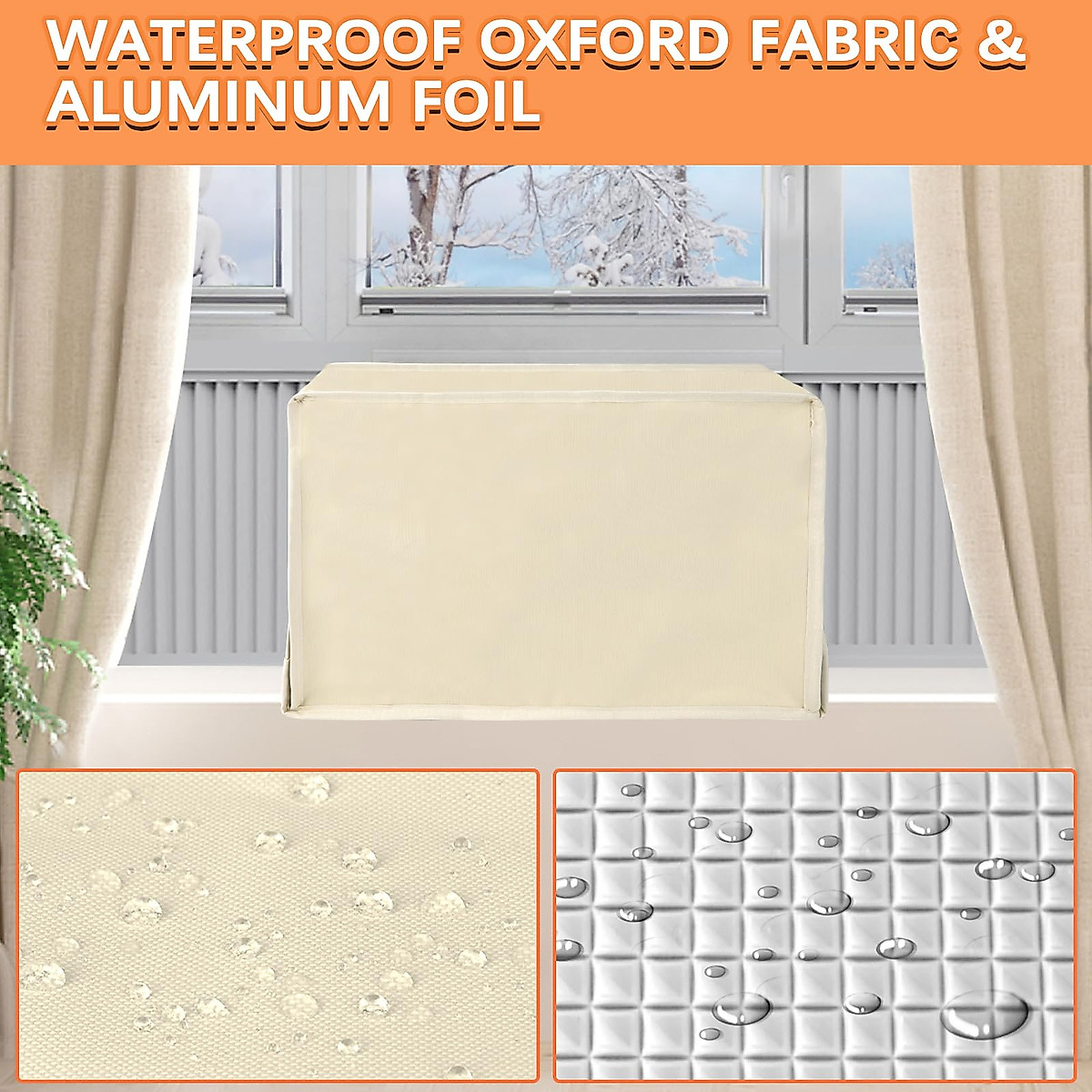 25"Lx17"Hx3.5" Indoor Air Conditioner Cover for Window Units, 3 Layers Insulation AC Cover for Inside Wall Unit with Aluminum Foil and 2mm Foam, Windproof Window Air Conditioner Cover Inside, Beige