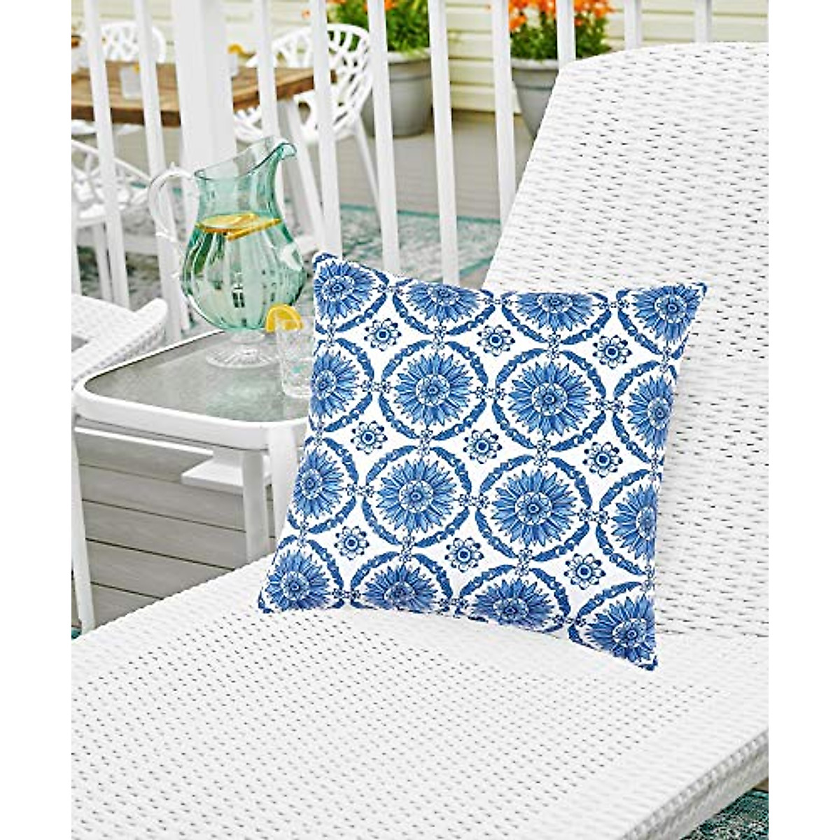 C&F Home Colonial Williamsburg Delft Garden Blue & White Geometric Premium Indoor/Outdoor Pillow Decor Decoration Accent Throw Pillow 18" x 18" Blue