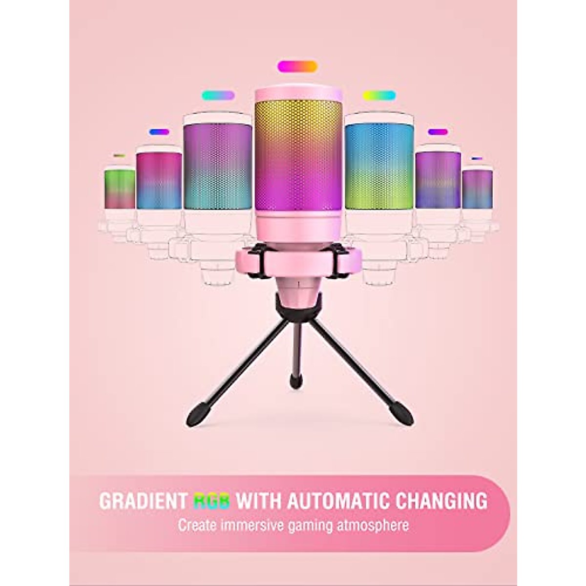 FIFINE USB Gaming PC Microphone for Streaming Podcasts, AmpliGame RGB Computer Condenser Desktop Mic, Cardioid Pattern for YouTube Video, Plug and Play on PS4 PS5, with Quick Mute, Mic Gain-A6V Pink