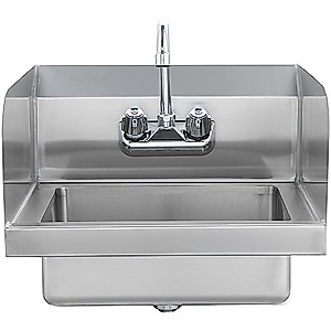 VEVOR Commercial Hand Sink with Faucet and Side Splash, NSF Stainless Steel Sink for Washing, Small Hand Washing Sink, Wall Mount Hand Basin for Restaurant, Kitchen, Bar, Garage and Home, 17x15 inch