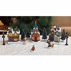 MOMENTS IN TIME Christmas Village 12 pc Set, with LED Lights, Battery Operated (not Included) (5" H to 6.5" H Buildings)