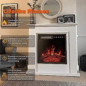 BOSSIN 32" Electric Fireplace Mantel with 18 inch 1500W Electric Fireplace Insert, Package Freestanding Fireplace Heater,White Wooden Firebox Faux Log & Led Flames, Touch Screen &Remote Control