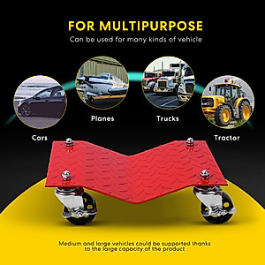 VIVOHOME Heavy Duty Vehicle Mover Dolly of 4 Piece, Wheel Dolly Car Stakes 6000lbs Capacity, Car Roller Dolly Moving Cars, Trucks, Motorcycles, Red