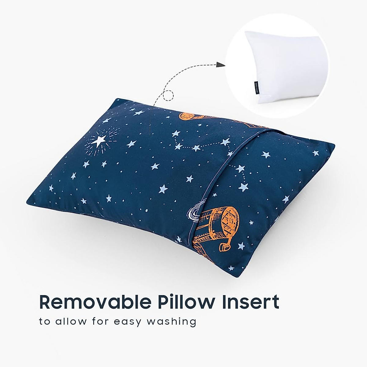 Wake In Cloud - Sleeping Bag Zippered, Nap Mat with Matching Pillow for Kids Boys Girls Sleepover Overnight Travel Slumber Bag, Rockets Stars Galaxy Space Planet on Navy Blue, 100% Soft Microfiber