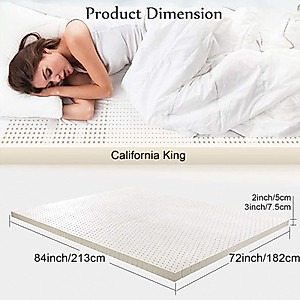 Talatex Natural Latex Mattress Topper, Premium Latex with Organic Mattress Cover, Medium Firmness Help Relief Shoulder & Back Pain (White, California King, 3, Inches)