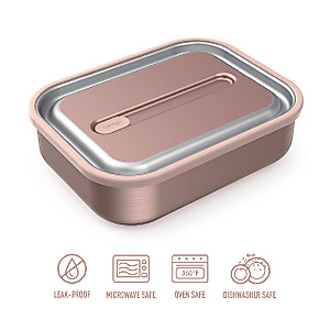 Bentgo® MicroSteel® Leak-Proof Lunch Box - Microwave-Safe, Oven-Safe, Bento-Style Container with Removable Divider, Airtight Lid, Sustainable Design, Odor & Stain Resistant (Rose Gold)