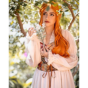 LTAKK Renaissance Dress Women Medieval Costume Victorian Ren Fair Dresses with Floral Corset, Beige, Large