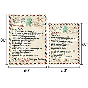 OFADD Blanket Love Letter to My Mom Personalized Printed Air Mail Throw Blankets for Couch Sofa Bed Supersoft Flannel Throws Birthday Indoor Home Decor 60” x 80”