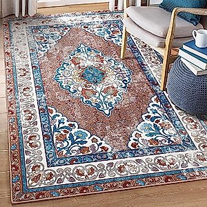 Chicrug Boho 4x6 Area Rugs for Living Room, Red Memory Foam Rugs for Bedroom,Vintage Distressed Floral Medallion Print Indoor Floor Carpet Rug for Bedside Dining Room Decor