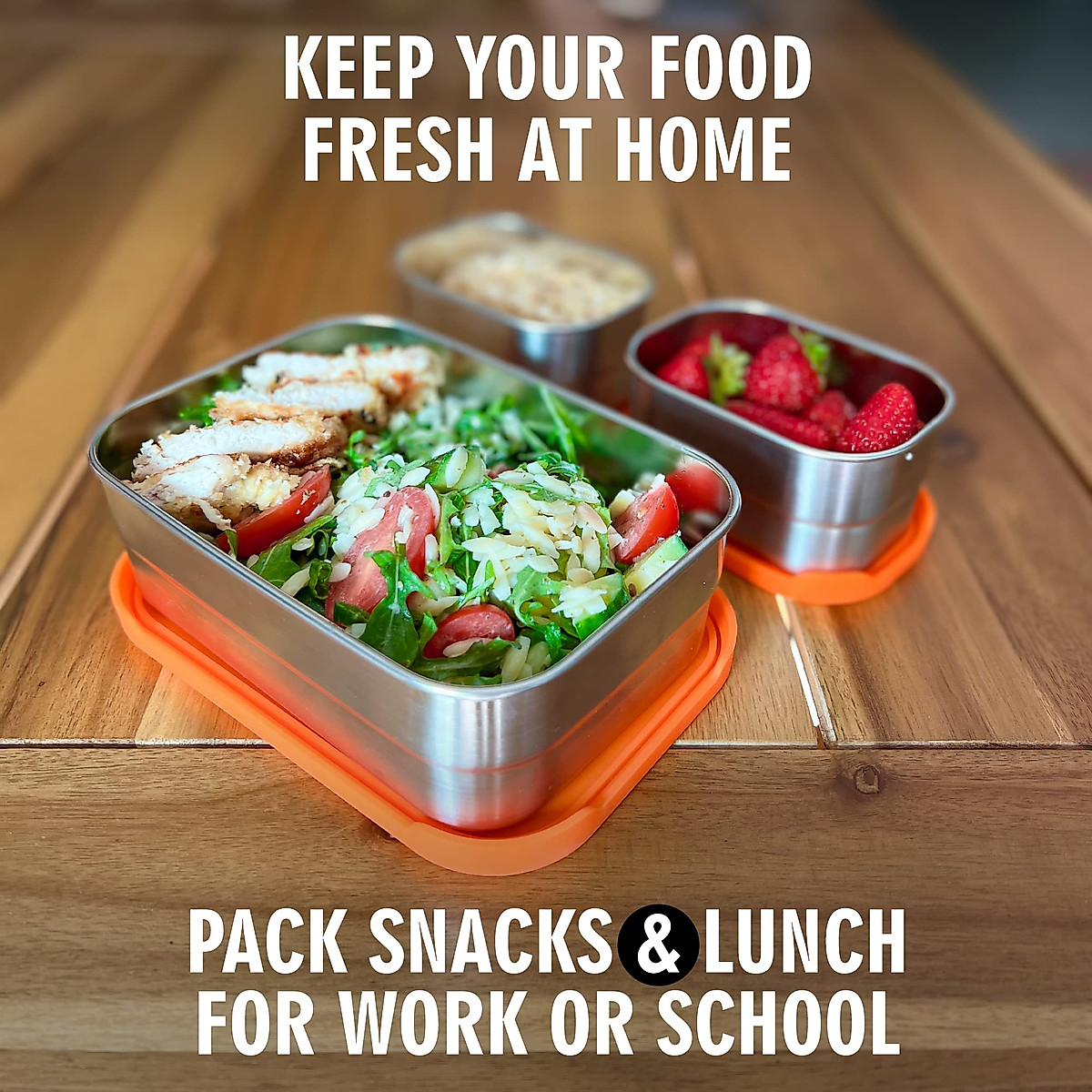 WEST BROS Stainless Steel Food Containers with Lids Set of 6 - Metal Snack Container for Kids Adults - Salad Dressing Containers with Lids