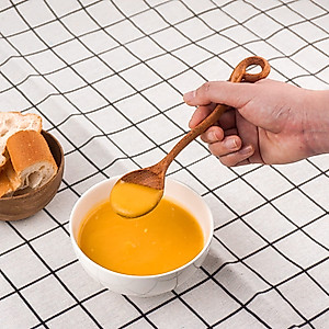 JABIHOME Wood Waving Eating Spoon with Hole, Easter Gifts for Mom, Small Soup Spoon, Handmade Wood Mom Gifts, Cooking Gifts for Women, Hostess Gifts