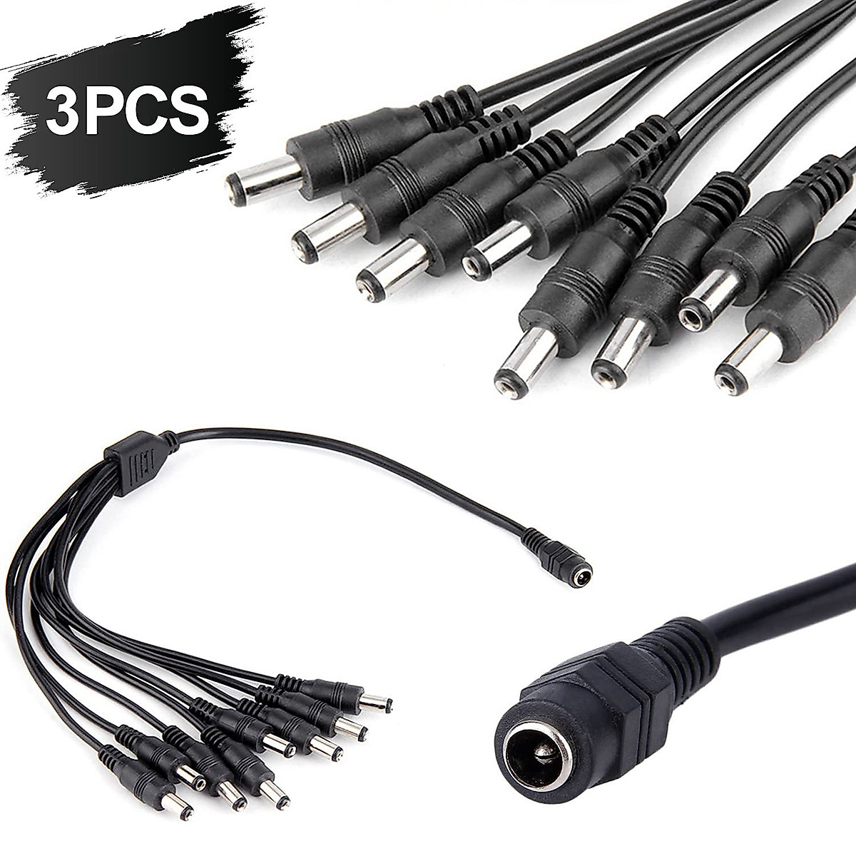 DC 1 Female to 8 Male Output Power Splitter Cable 3 Pcs 1 to 8 DC CCTV Camera Power Splitter Cable Y Adapter for CCTV Security Cameras and LED Strip Lights Deguangxin (3 Pcs 1 to 8 Way)