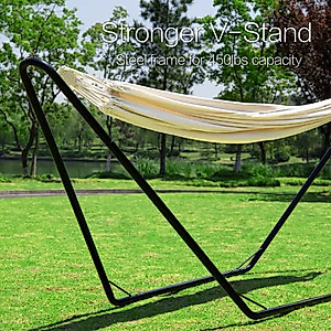Gafete Hammocks with Stand Included Space Saving Steel V-Stand Heavy Duty for 2 Person Indoor Outdoor Patio 450 lbs Capacity (Natural)