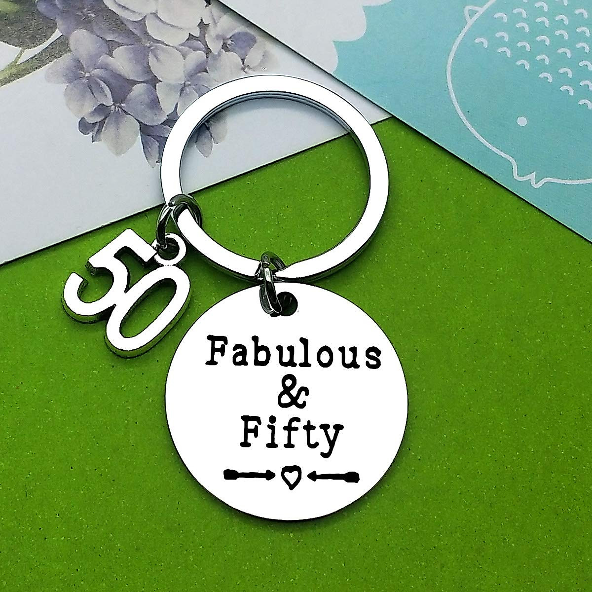 Birthday gifts 50th Birthday Keychain, 50th Birthday Gifts for Men & Women, Fabulous and Fifty Keychain,50th Bday Gifts for Him or Her,Fabulous & Fifty Gift for Her